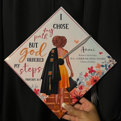 I Chose My Path but God Ordered My Steps Graduation Cap Topper, Black ...