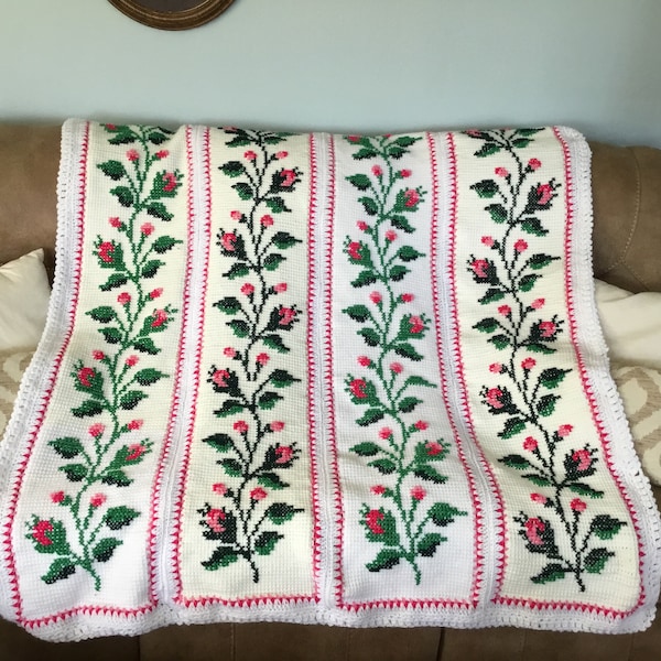 Summer Roses Crocheted Tunisian Cross-stitch Afghan PATTERN - Crochet ...