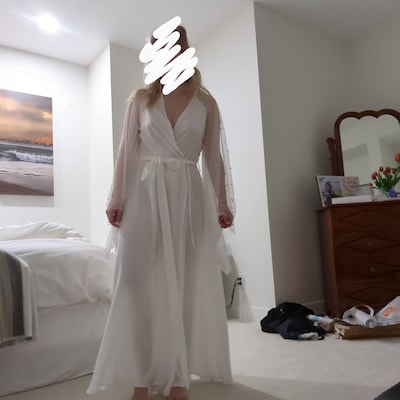 Long Lace Robe, Bridal Robe With Train, Maxi Bridal Robe, Bridesmaid ...