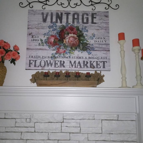 Vintage Flower Market, Fresh Flowers Sign, Vintage Spring Decor, Large ...