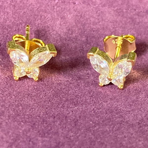 Sterling Silver Butterfly Studs: Dainty Stackable Earrings - Etsy