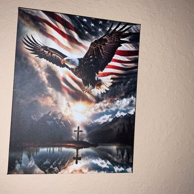 Spirit of Freedom Majestic Eagle American Flag Cross Canvas Wrap ...
