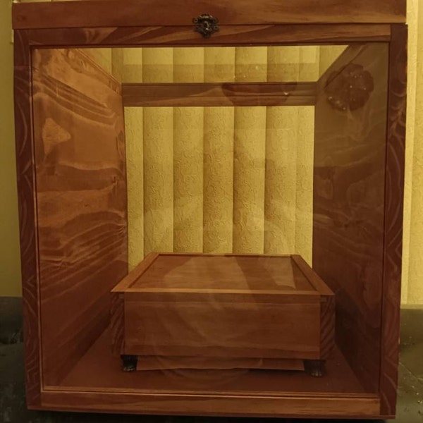 42 X 14 X 2 1/2 Wooden Shadow Box / Hinged Glass Lid / Display Case Box ...