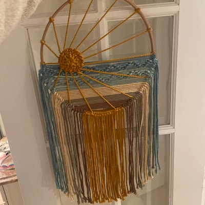 Rustic Macrame Wall Art, Painting of Macrame Beach and Sun on the Wall ...