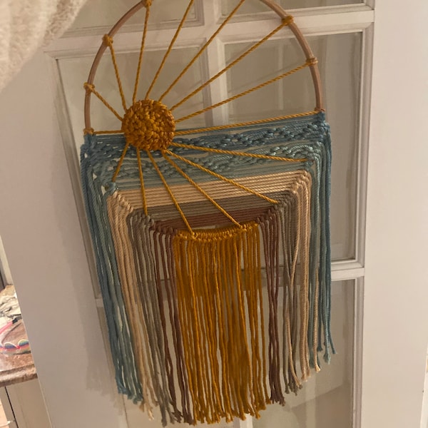 Rustic Macrame Wall Art, Painting of Macrame Beach and Sun on the Wall ...