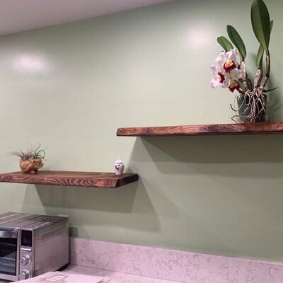 Live Edge Rustic Floating Shelf Made From Solid Wood, Chunky Old Slab ...
