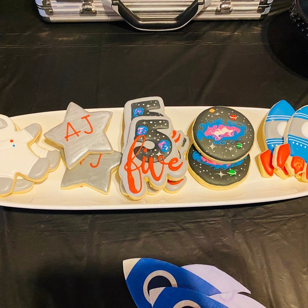 Outer Space Birthday Sugar Cookies, Rocket Cookies, Astronaut Cookies ...