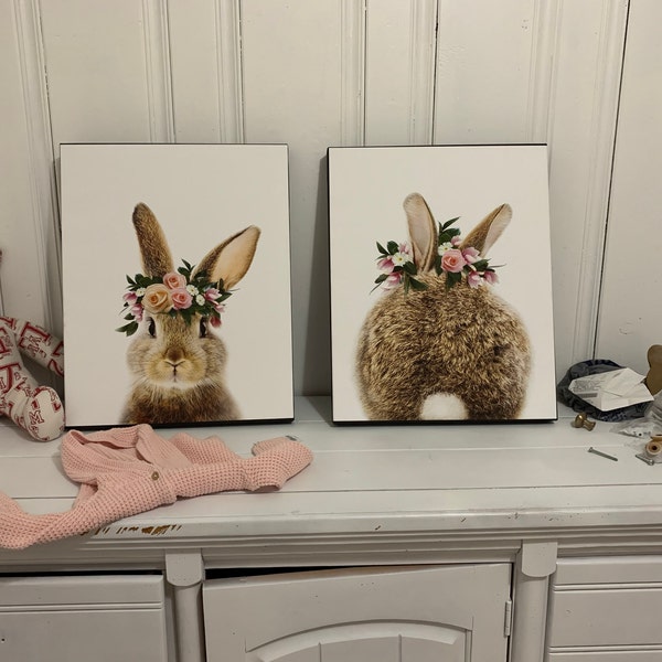 Bunny Rabbit Print, Set of 2 Bunny Prints, Bunny With Flower Crown ...
