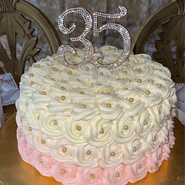 35 ROSE GOLD Birthday Cake Topper Premium Crystal Rhinestones Number ...