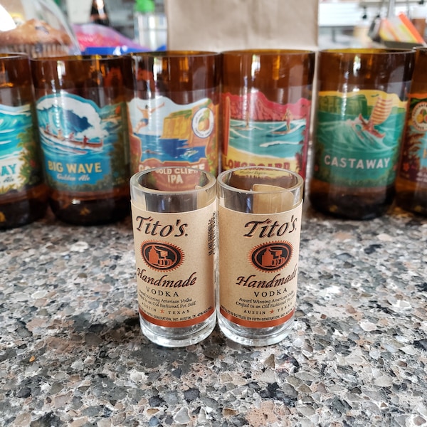 Vodka Shot Glasses Made From Recycled Tito's Miniature Bottles - Etsy