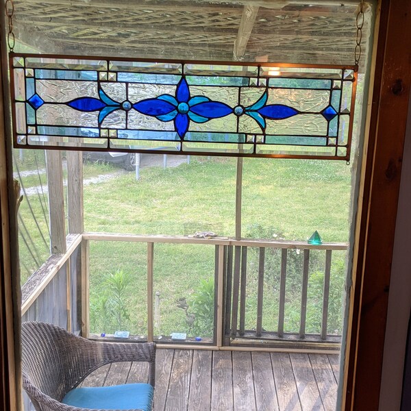 Stained Glass Transom Window Hanging 29 1/2 X 13 INCLUDING HOOKS BRASS ...