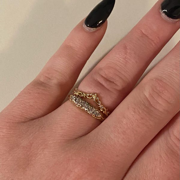 Cottagecore Leaf Solid Gold Couple Ring ,organic 14K Gold Floral ...