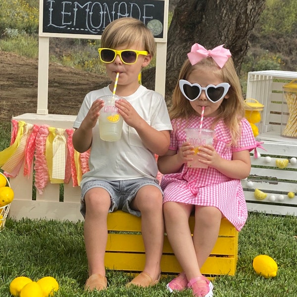 Pink LEMONADE PARTY CUPS Disposable Birthday Cup Set Lemon Stand ...