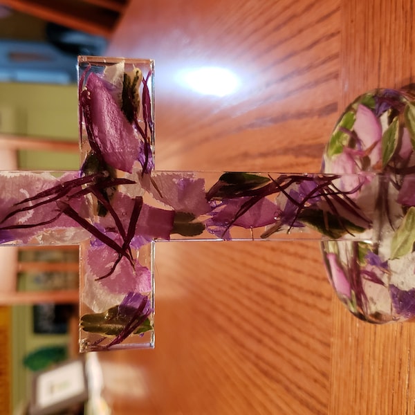 Funeral Flower Petal Memorial Cross Epoxy Memorial Flower Keepsake ...