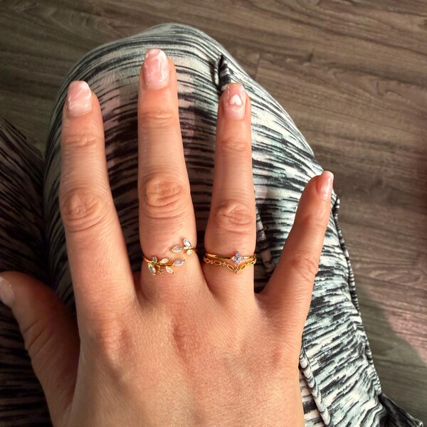 Bleu Ring, Leaf Ring, Something Blue, Stack Ring, Free Size Ring ...