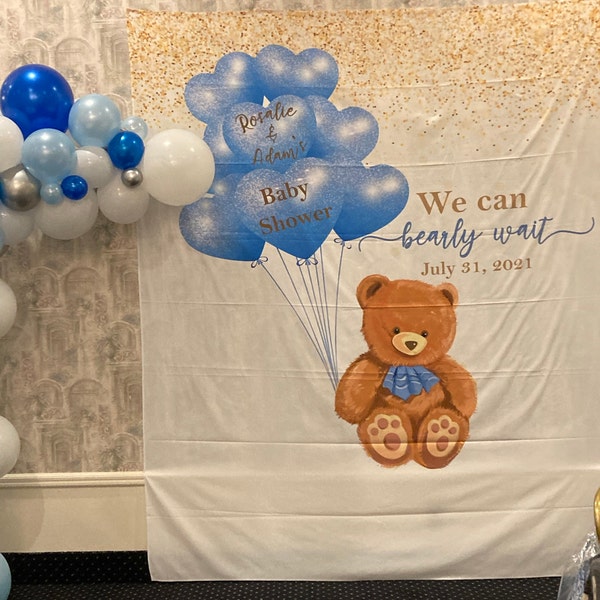 Teddy Bear Baby Shower Backdrop, Blue Bear Themed Baby Shower, Bear ...