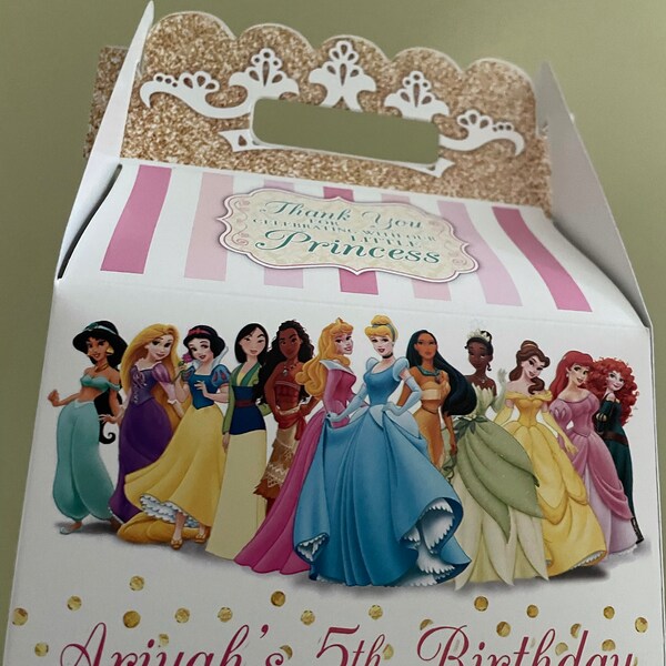 Disney Princess Birthday Personalized Qty 8 Gable Favor Goody Boxes - Etsy