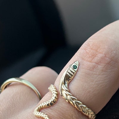 14K Gold Snake Ring, Wrap Snake Band, Circle Serpent Jewelry, Dainty ...