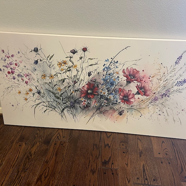 Beautiful Wildflowers, Wild Flower Art, Watercolor Floral Framed Canvas Print, Wall Art, Rustic ...