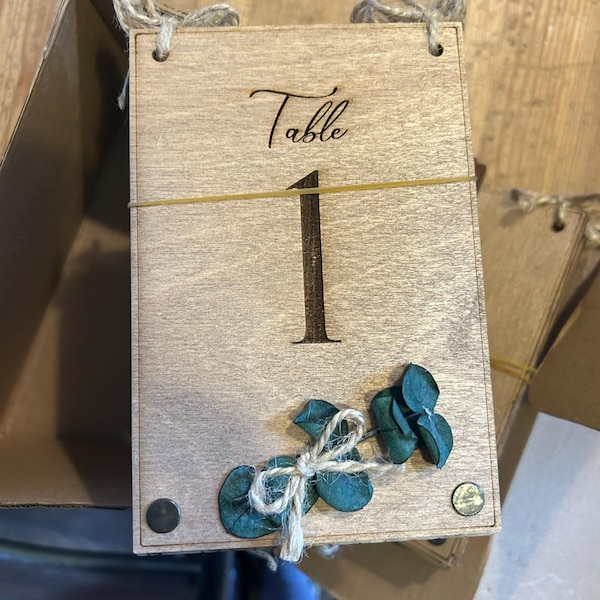 Eucalyptus & Floral Wood Wedding Table Numbers, Rustic Wedding Wooden ...