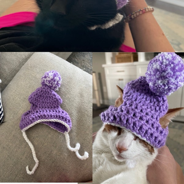 Hat for Cats, Crochet Bobble Pom Pom Hat for Cats and Small Dog Breeds ...