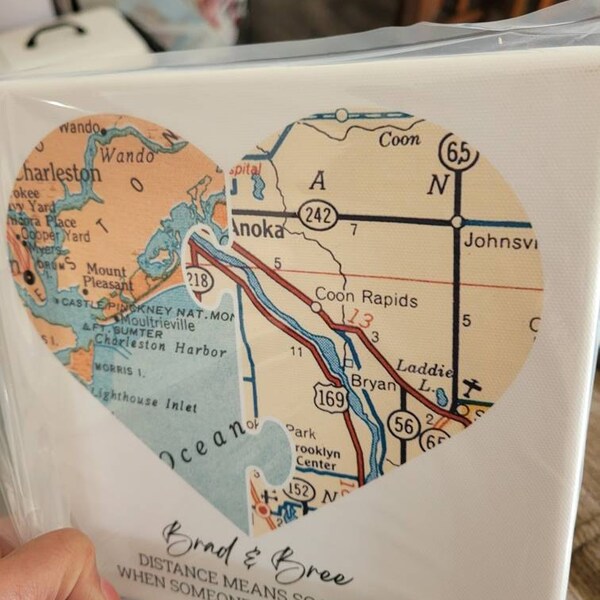 Personalized Long Distance Relationship Gift, Heart Map on Canvas ...