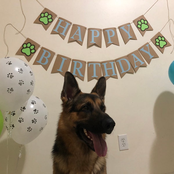 Paw Print Happy Birthday Banner, Dog Birthday Banner, Puppy Birthday ...