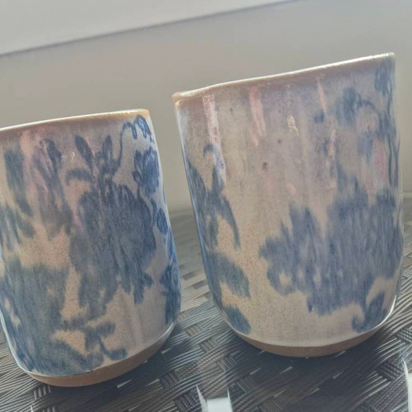 Handless Ceramic Cup Set, Chinoiserie Mug, Floral Pottery Cup, Handmade ...