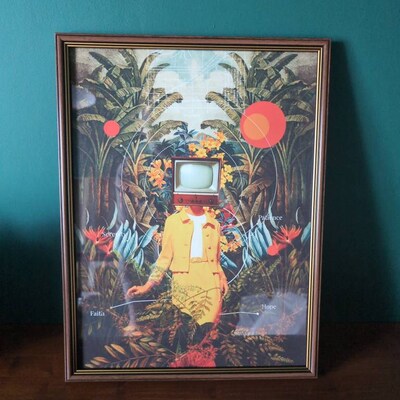 Bloom flower Head Collage Art, Surreal Floral Portrait, Retro Botanical ...