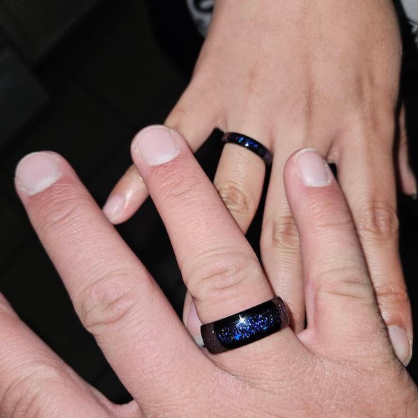 Galaxy Orion Nebula Ring for Women, Engagement Ring Set, Black Titanium ...