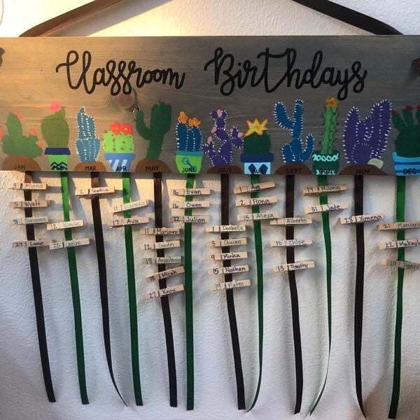 Birthday Calendar- Birthday Chart Cactus- Classroom Decor- Teacher Gift ...