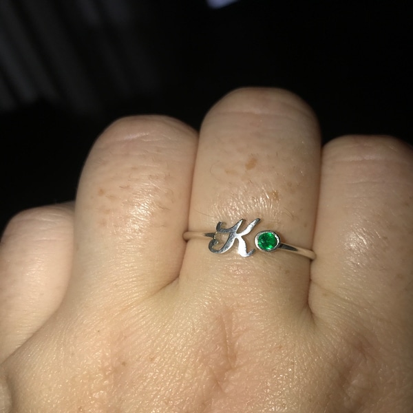 Custom Initial Ring With Birthstone – Personalized Initial Ring ...