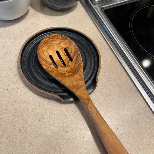 Handmade Pottery Spoon Rest | Ceramic Spoon Holder | Kitchen Utensil ...