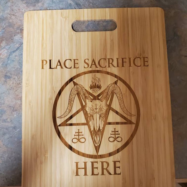 Place Sacrifice Here Satanic BBQ Set | Laser Engraved Bamboo Cutting ...