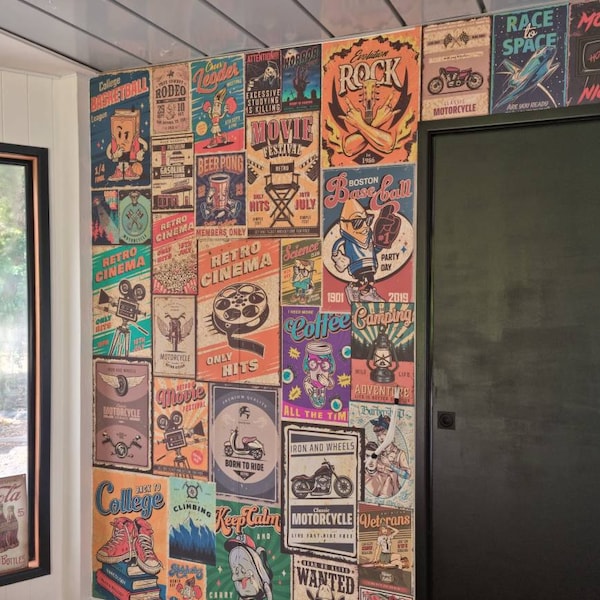 Retro Poster Wallpaper Pop Art Vintage Mural Collage & Original Vintage ...