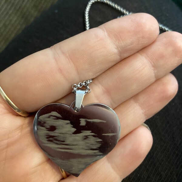 Photo Engraved Necklace, Flared Heart Pendant , Birthday, Christmas ...