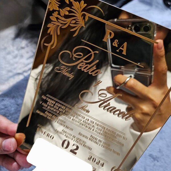 Gold Mirror Acrylic, Stylish Wedding Invitations, Quince Invitations ...