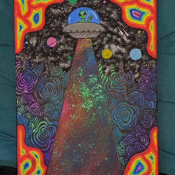 Alien Ufo Rainbow - Medium Canvas Painting - Etsy