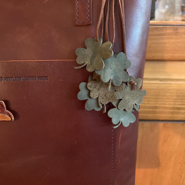 Four Leaf Clover Shamrock Leather Purse Tassel Bag Charm - Etsy