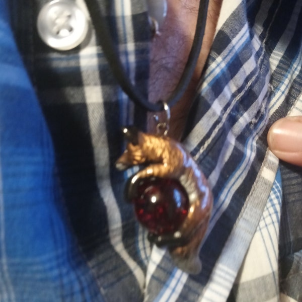Red Fox Necklace Pendant With Custom Color Gem - Etsy
