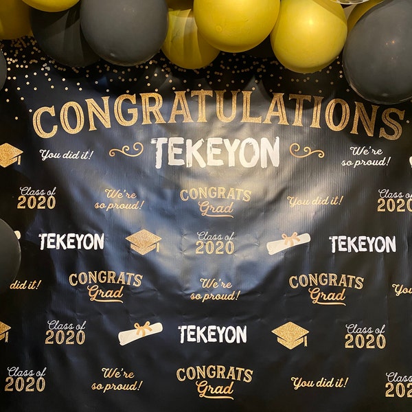 Graduation Backdrop Banner for Photos Grad Party Decorations Black and ...