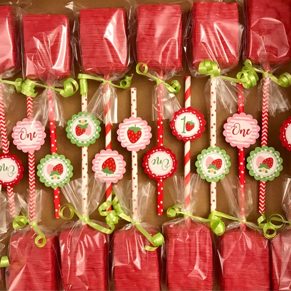 Strawberry Party Straws With Tags, Berry First Birthday Straws ...