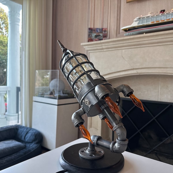 15" Rocket Ship Spaceship Steampunk Industrial Pipe Desk Lamp With 4 ...