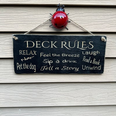 Backyard Rules Wood Carved Hanging Sign Outdoor Sign Deck Sign Patio ...