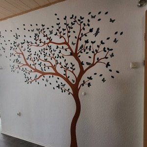 White Tree Wall Decal Huge Corner Tree With Leaves and Birds - Etsy