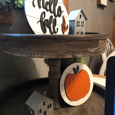 Hello Fall Tier Tray Fall 3D Mini Signs Pumpkin Fall Decor Seasonal ...