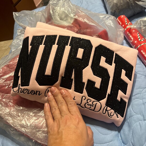 Embroidered Glitter Nurse Sweatshirt - Etsy