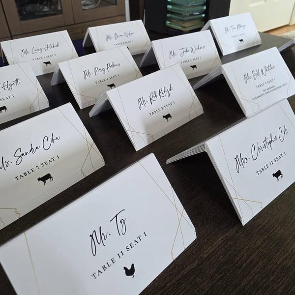 Personalized Wedding Place Cards With Meal Choice | Table Name Cards ...