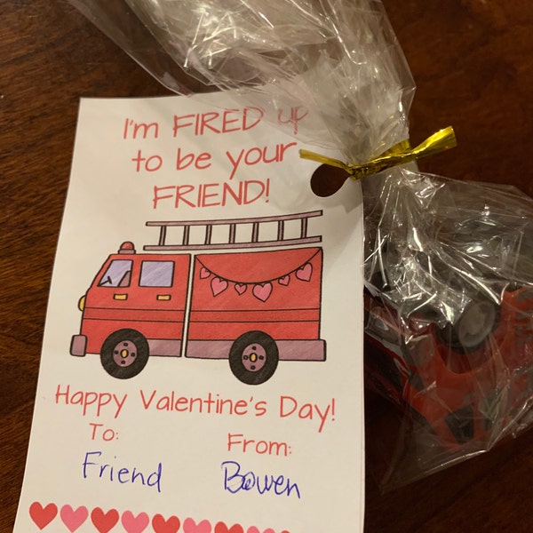 Fire Truck Valentine's Day Card for Kids, Printable Template, Fireman ...