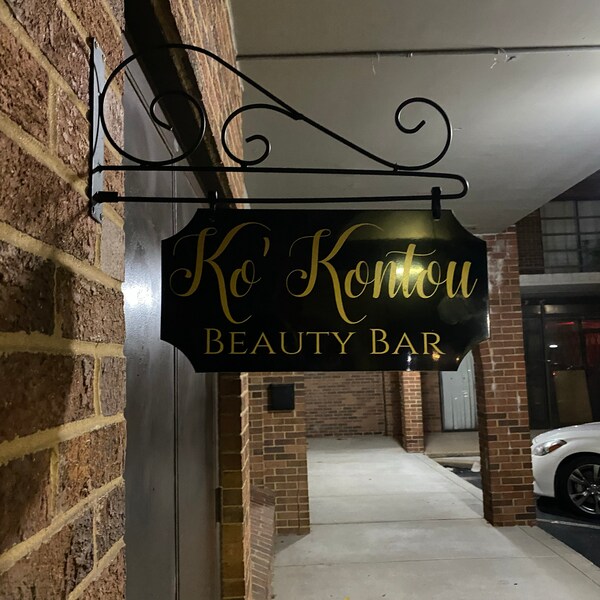 Custom Hanging Sign- Personalized Black Metal Sign With Hanging Rod & Hardware-for Businesses ...